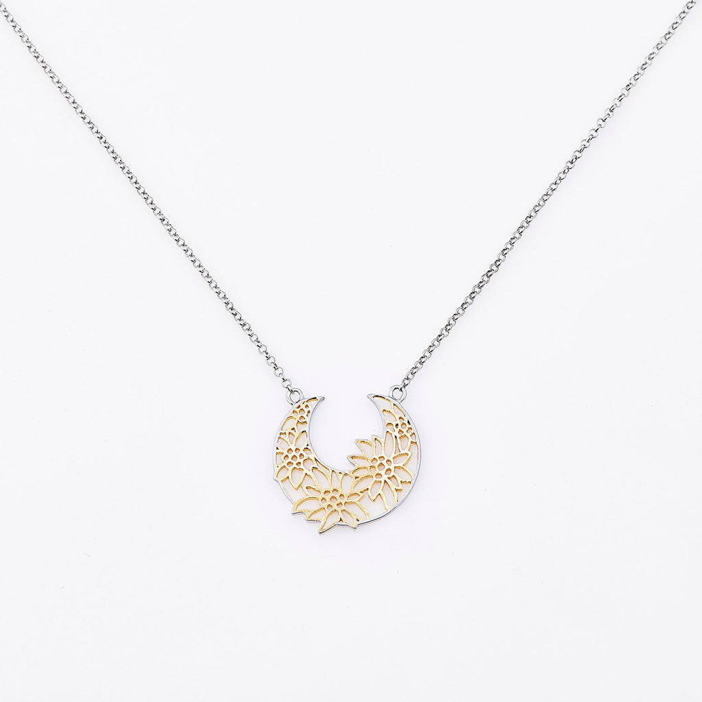Sterling Silber Halskette mit Edelweiss Filigran Bicolor vergoldet ...